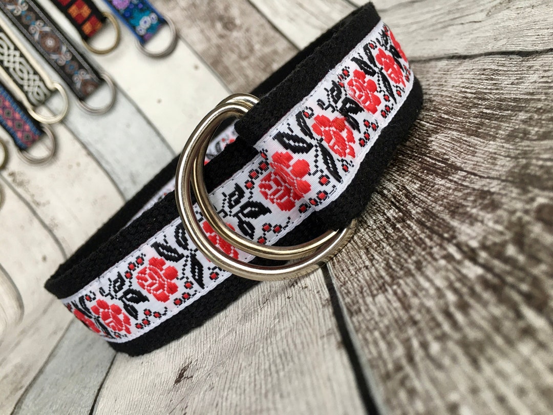 Red Rose Jacquard Ribbon Belt, Summer Belts for Dress, Nickel D Ring ...