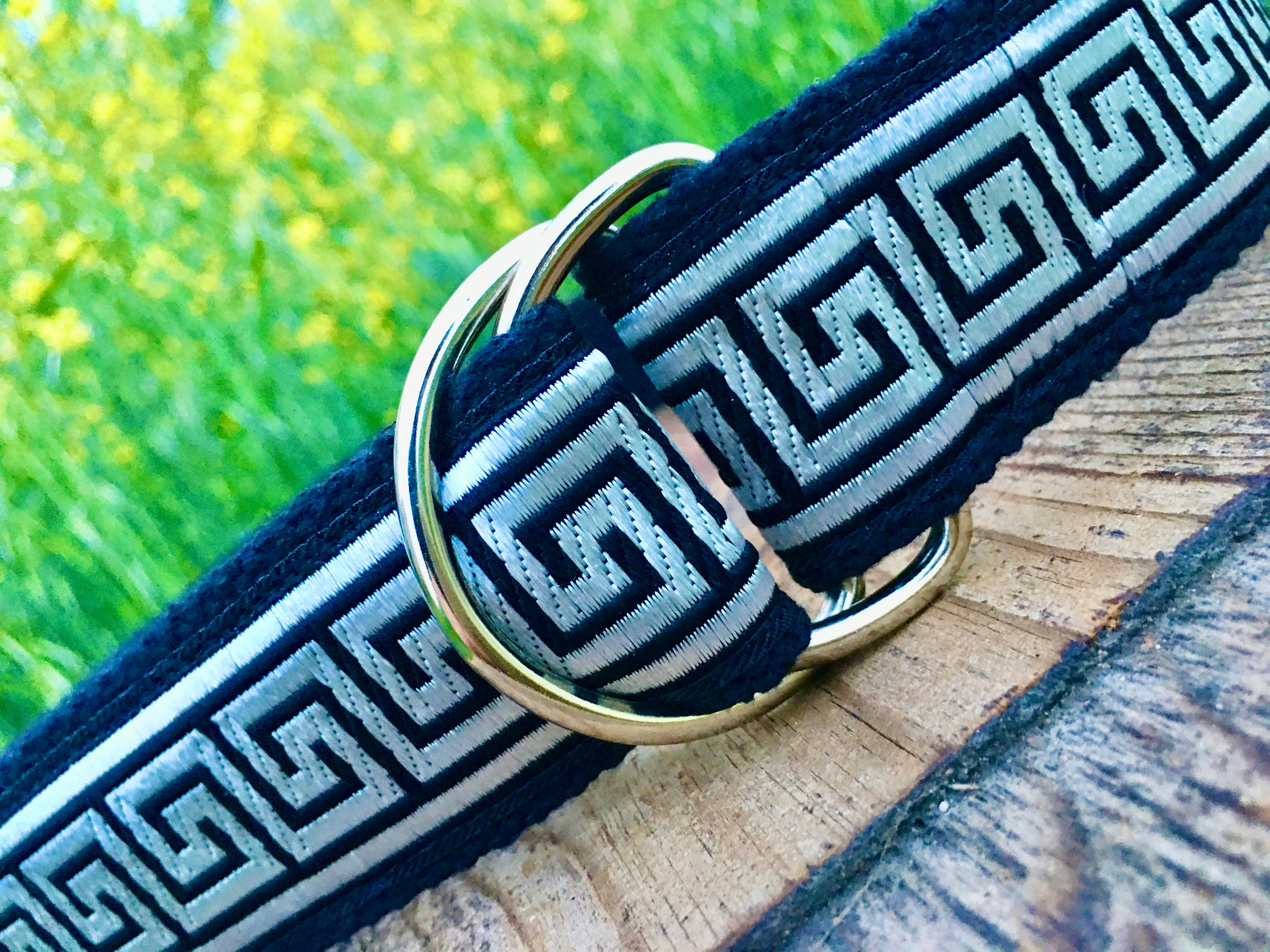 Greek Key Jacquard Trim Belt, Handmade D Ring Ribbon Belts, Black and ...