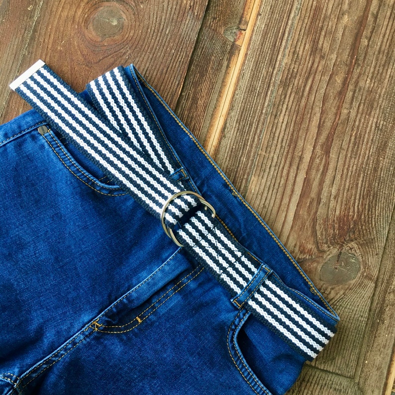 Navy & White Canvas Cotton Webbing D Ring Belt, 1.5 Webbing Handmade ...