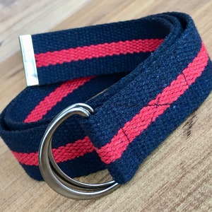 Red Navy Cotton Webbing Canvas D-ring Belt, 1.37" Woven Handmade Belts ...