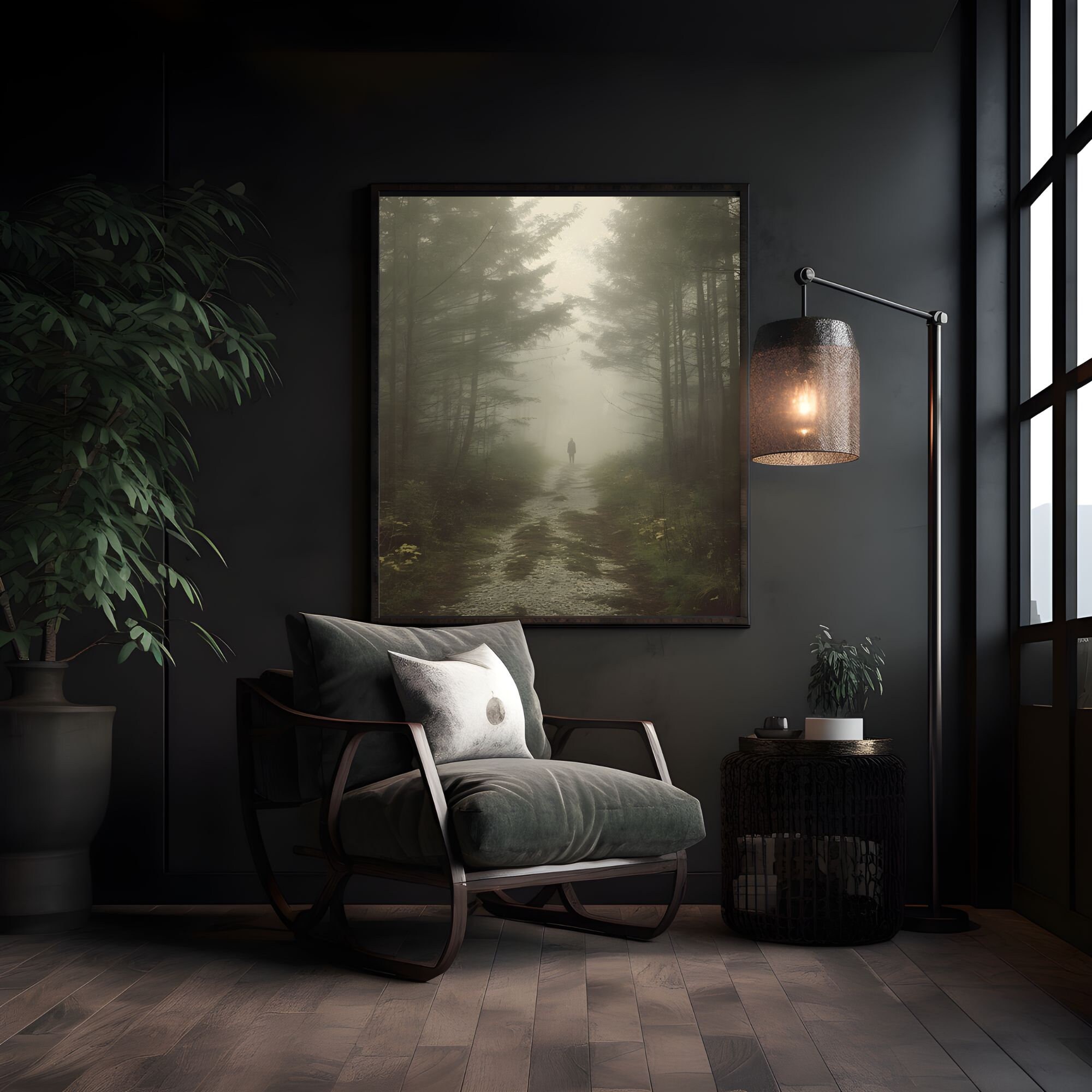 Dark Cottagecore Wall Art, Unsettling Path Through Foggy Forest Digital ...