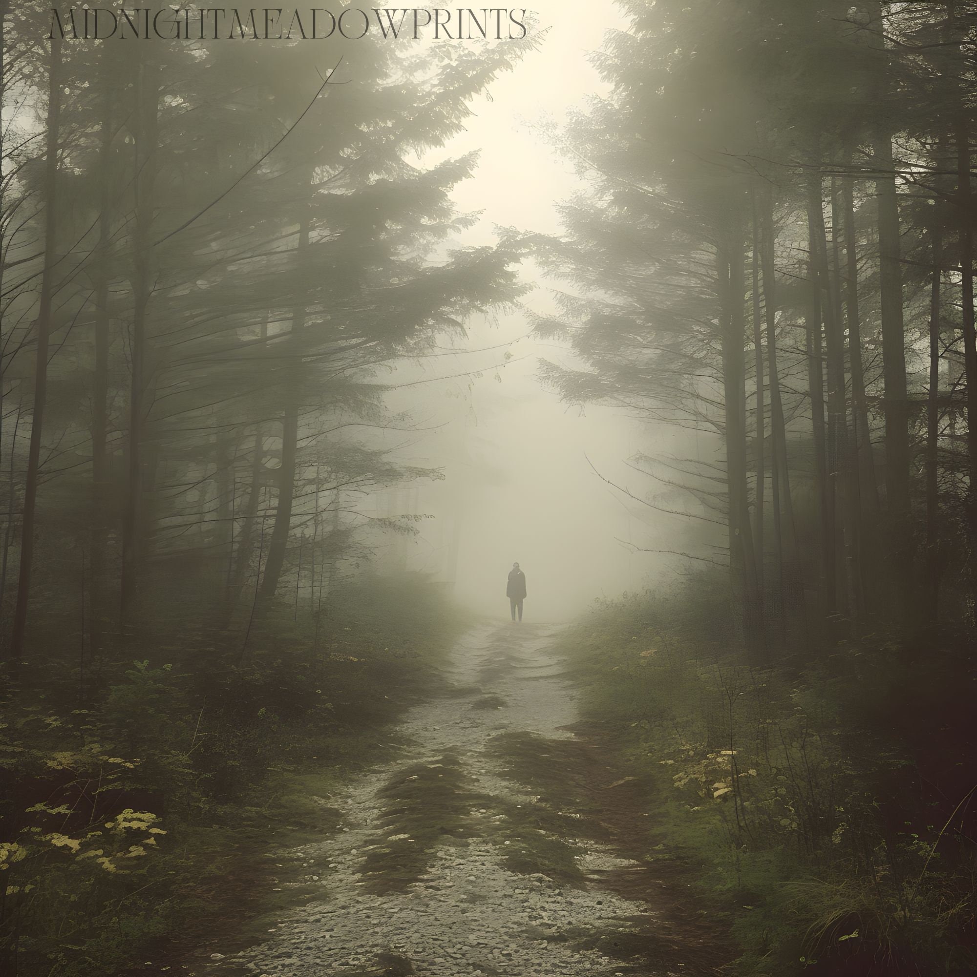 Dark Cottagecore Wall Art, Unsettling Path Through Foggy Forest Digital ...