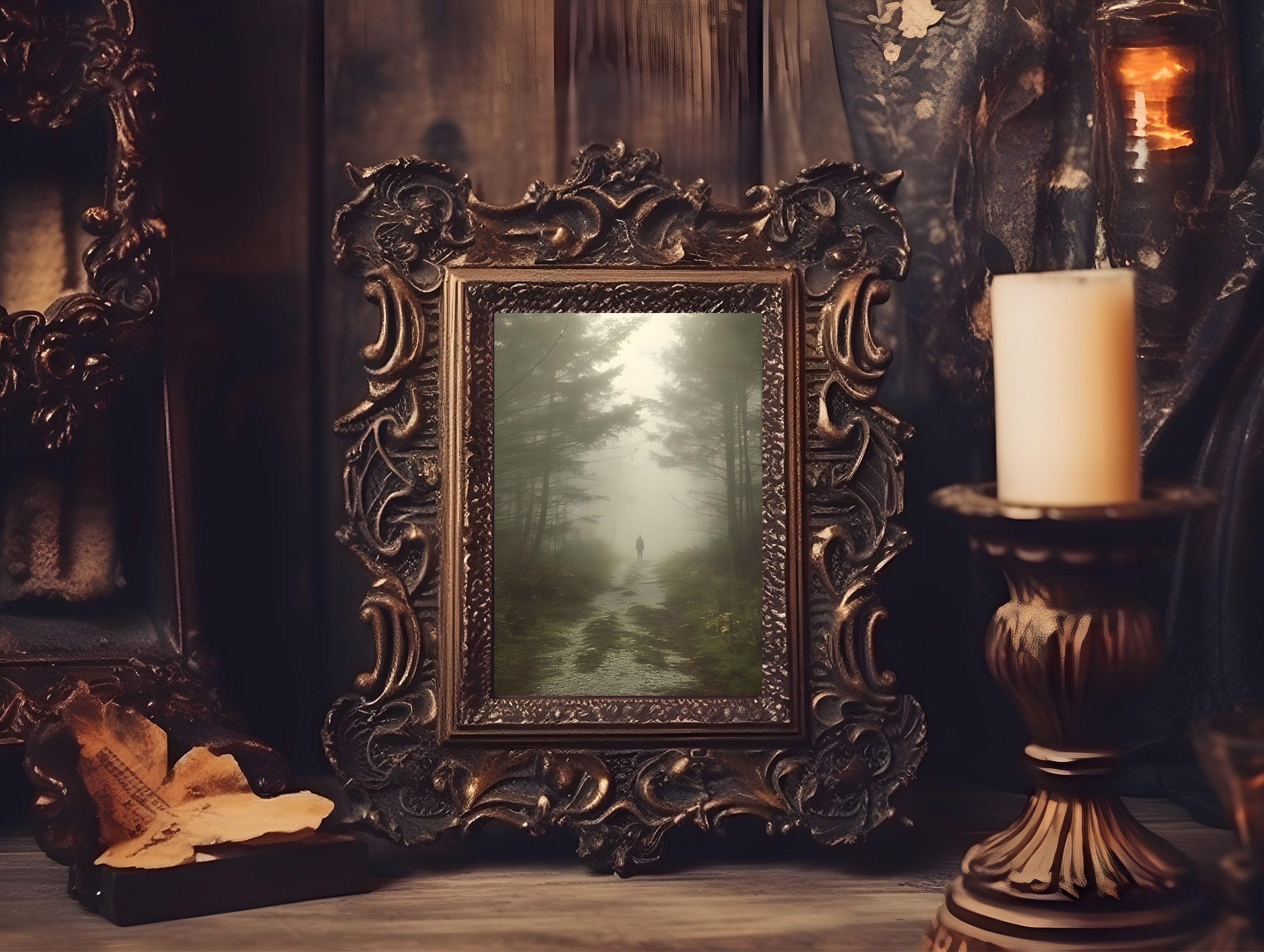 Dark Cottagecore Wall Art, Unsettling Path Through Foggy Forest Digital ...