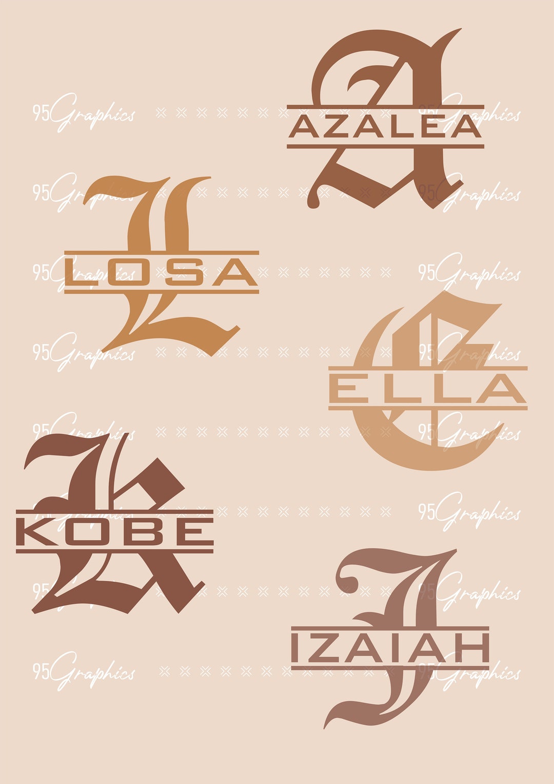 Split Monogram Fonts Letters SVG, PNG, DXF. Individual Files for Each ...