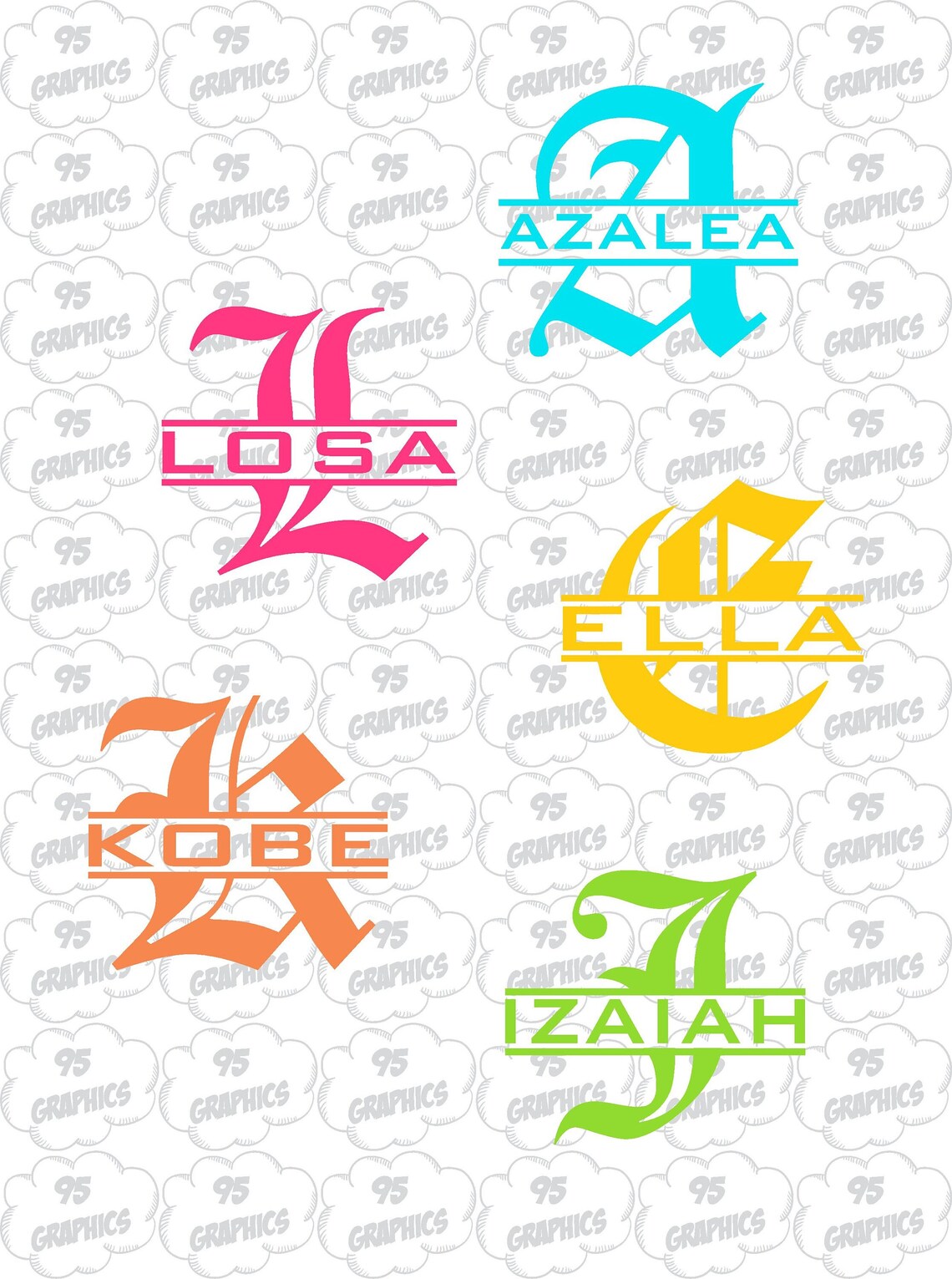 Split Monogram Fonts Letters SVG, PNG, DXF. Individual Files for Each ...