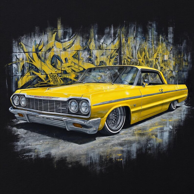 Yellow 1964 Chevrolet Impala Lowrider Art Low Rider Chevy Wall Poster ...