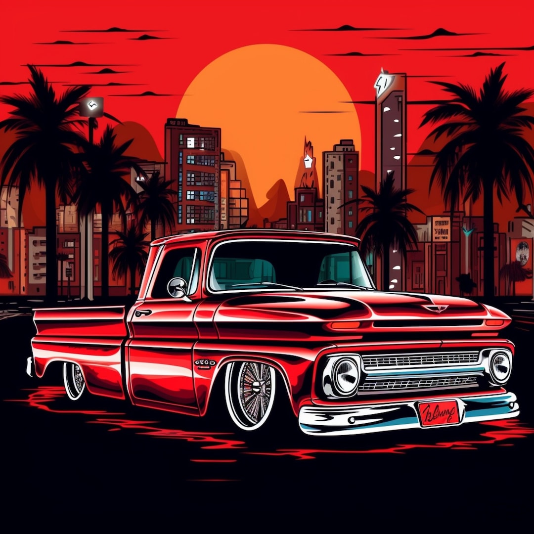 Chevrolet C10 Lowrider Pickup Truck Low Rider Chevy Man Cave Dorm Room ...