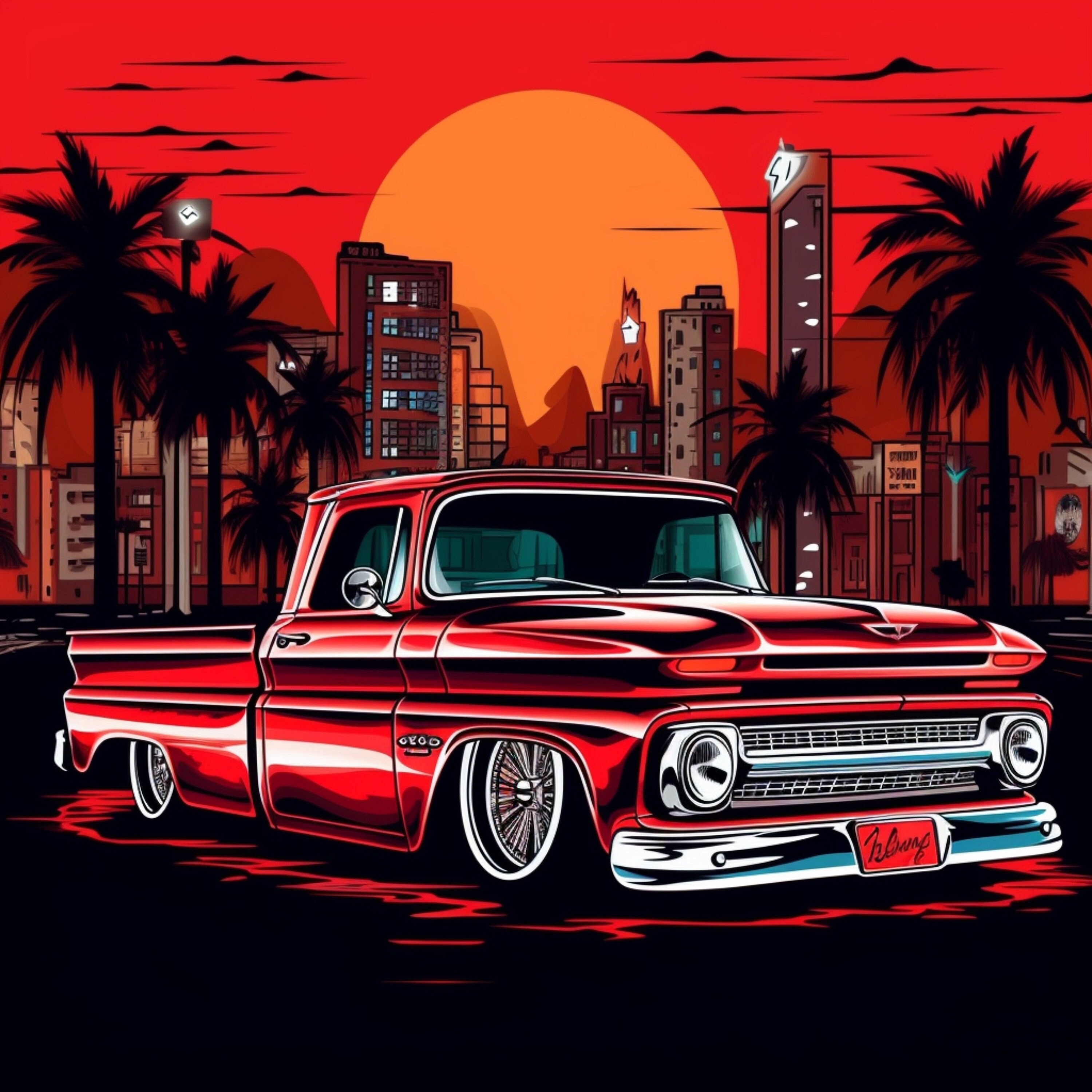Chevrolet C10 Lowrider Pickup Truck Low Rider Chevy Man Cave Dorm Room ...