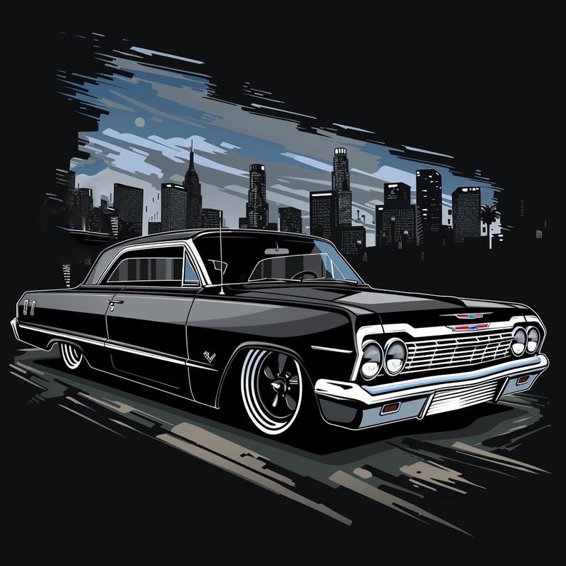 Black 1963 Chevrolet Impala Lowrider Art Low Rider Chevy Wall Poster ...