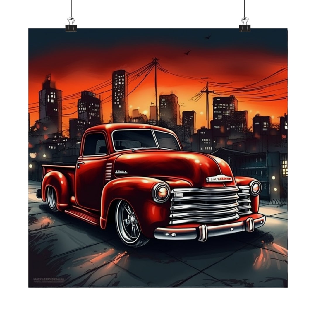Red Lowrider Bomb Chevrolet 3100 Pickup Truck Chevy Low Rider Poster Wall Art Etsy