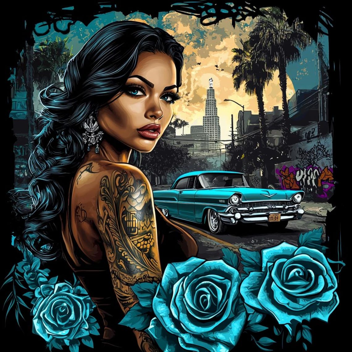 Lowrider Art Low Rider Chicana Girl Latina Girls Chola Chevy Bel Air ...