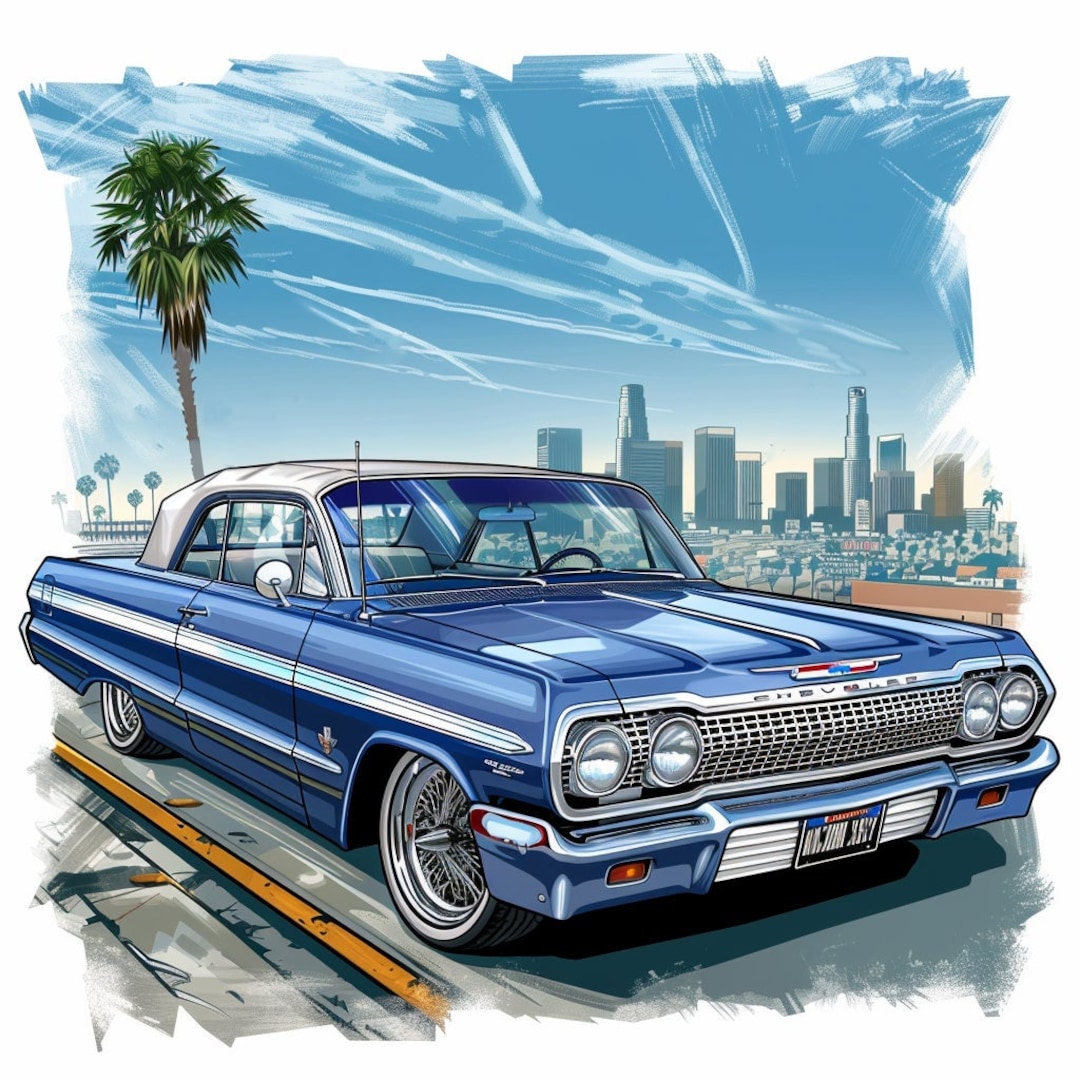Blue 1964 Chevrolet Impala Ragtop Lowrider Art Low Rider Chevy Classic ...