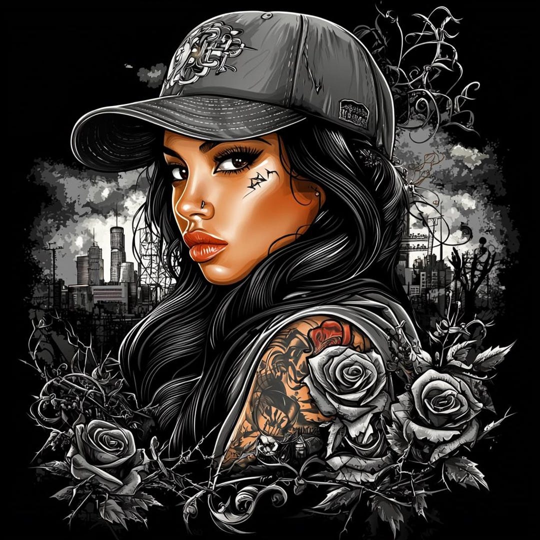 Lowrider Art Low Rider Girl Poster Wall Art Purple Roses Digital ...