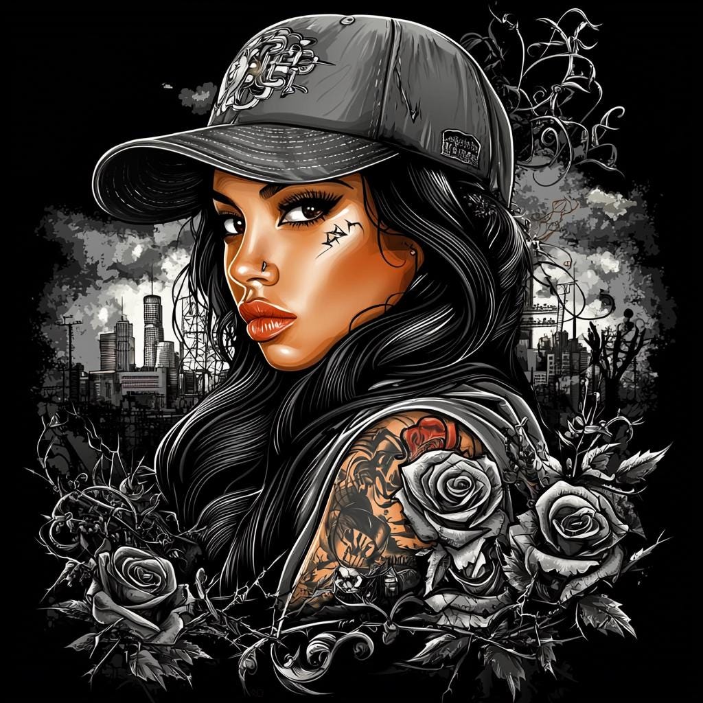 Lowrider Art Low Rider Girl Poster Wall Art Purple Roses Digital ...
