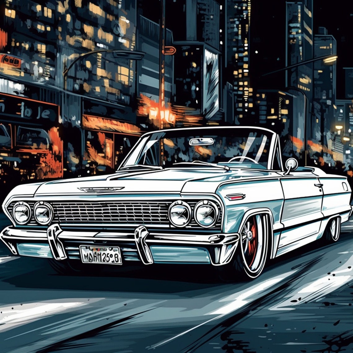Lowrider Art 1963 1964 Chevrolet Impala Low Rider Chevy Car Poster Wall ...