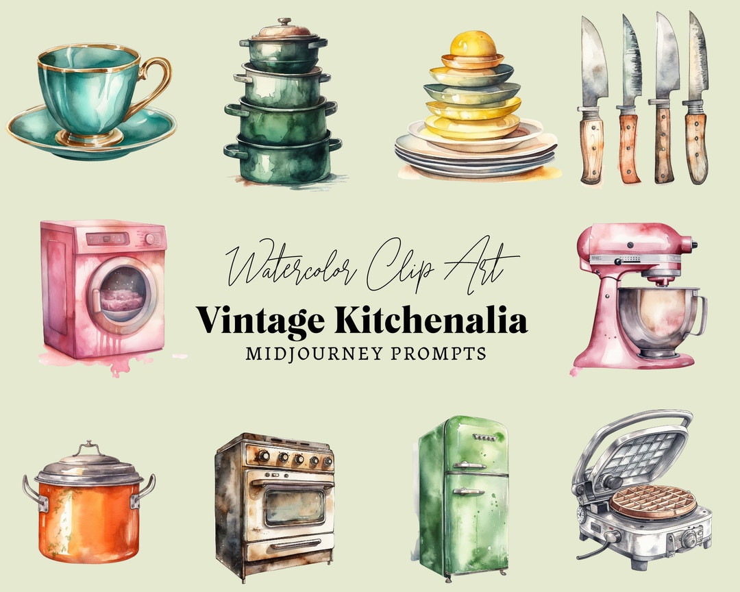 Vintage Kitchenalia Watercolor Clip-art Midjourney Prompts - Etsy