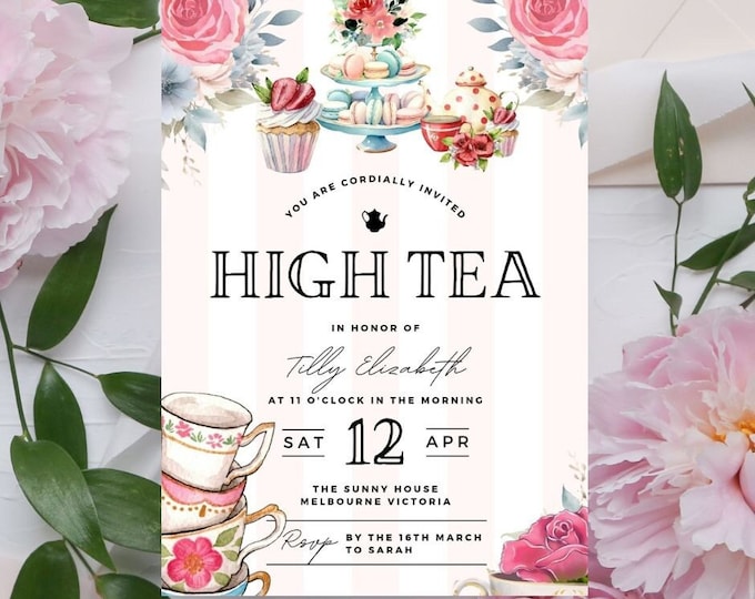 Editable Tea Party Invitation ,victorian Garden Tea Party, Pink Theme ...