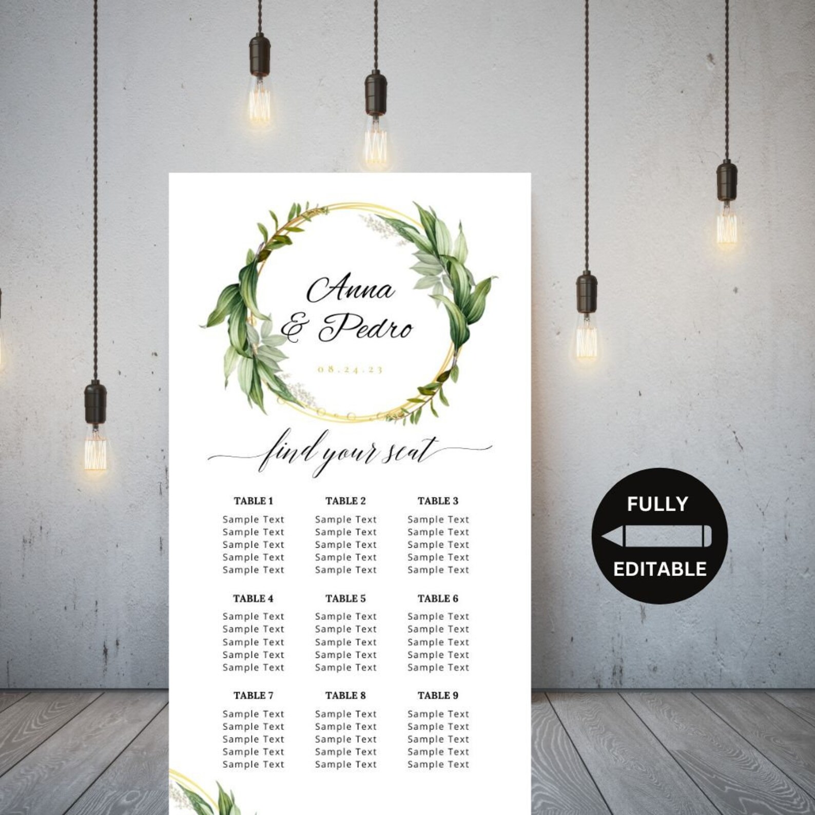 Gold Vines Seating Chart , Minimalist Wedding Sign, Editable Seating ...