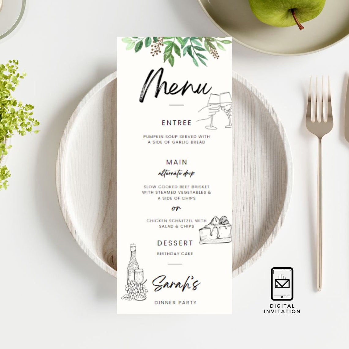 Editable Brunch & Vineyard Menu Template - Wine and Leaves Design ...