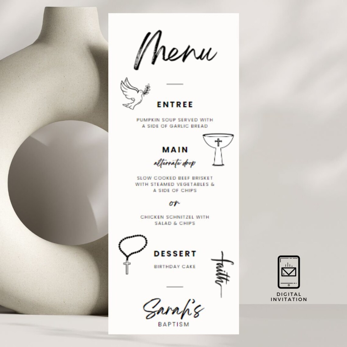 Editable Communion / Baptism Menu Template - Faith Theme With Dove ...