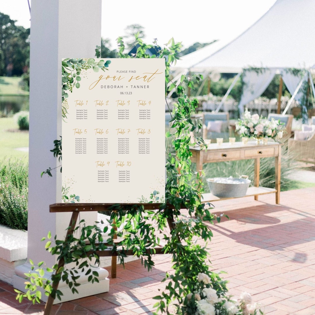 Neutral Greenery Seating Chart , Minimalist Wedding Sign, Editable ...