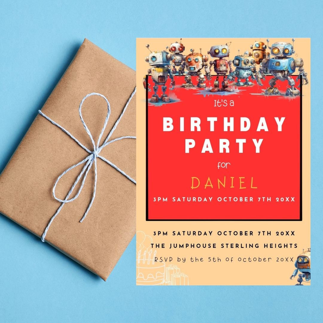 Editable Robot Theme Party Invitation Template | DIY Robot Birthday ...