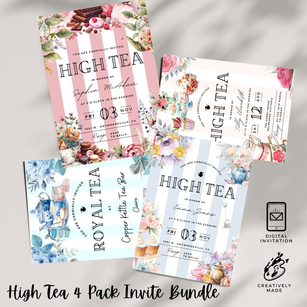 High Tea Party Invitation 4-pack - 5x7 Digital Download - Victorian ...