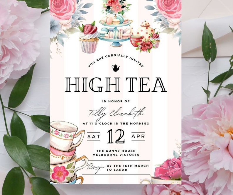 Editable Tea Party Invitation ,victorian Garden Tea Party, Pink Theme ...