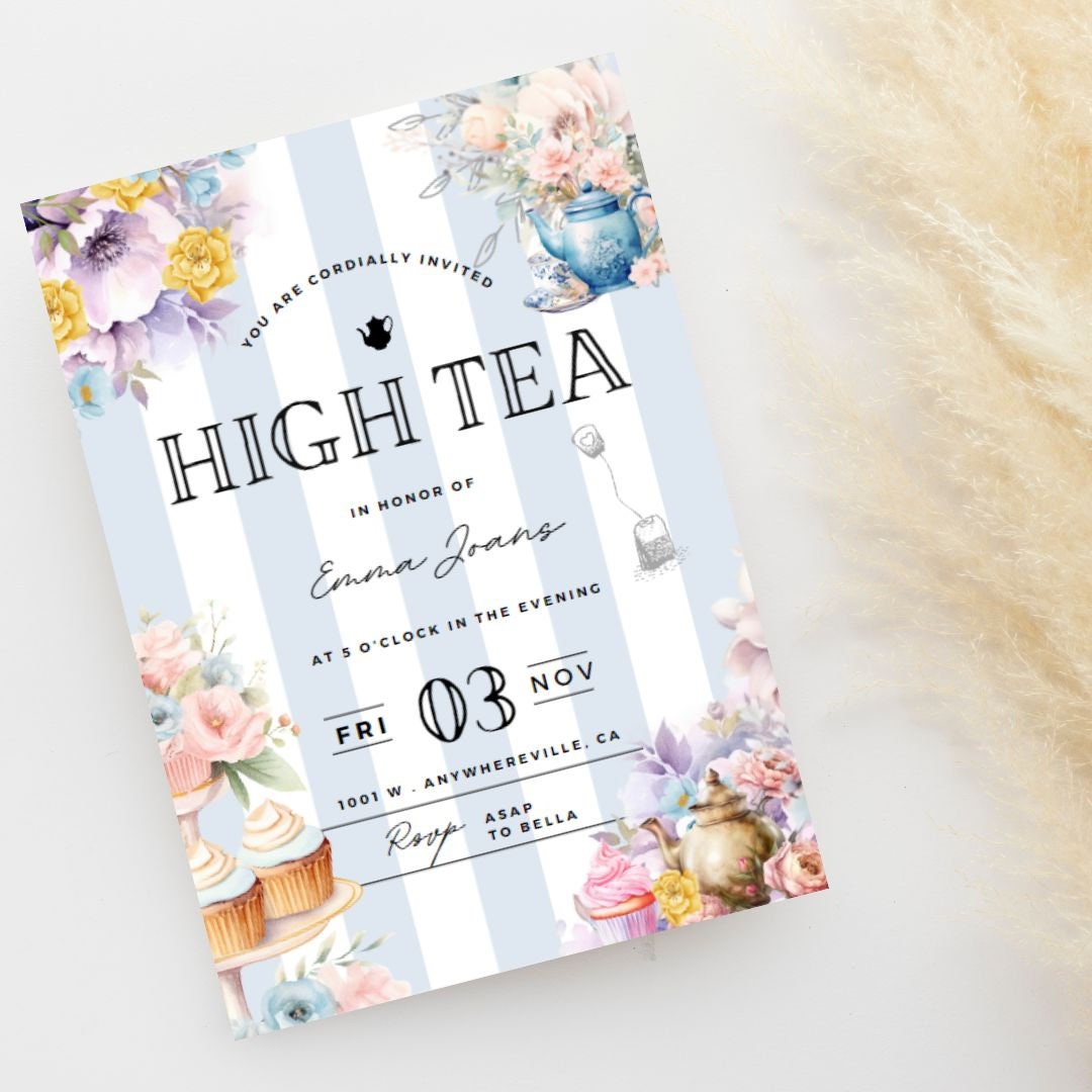 Editable Pastel Tea Party Invitation ,victorian Garden Tea Party , Par ...