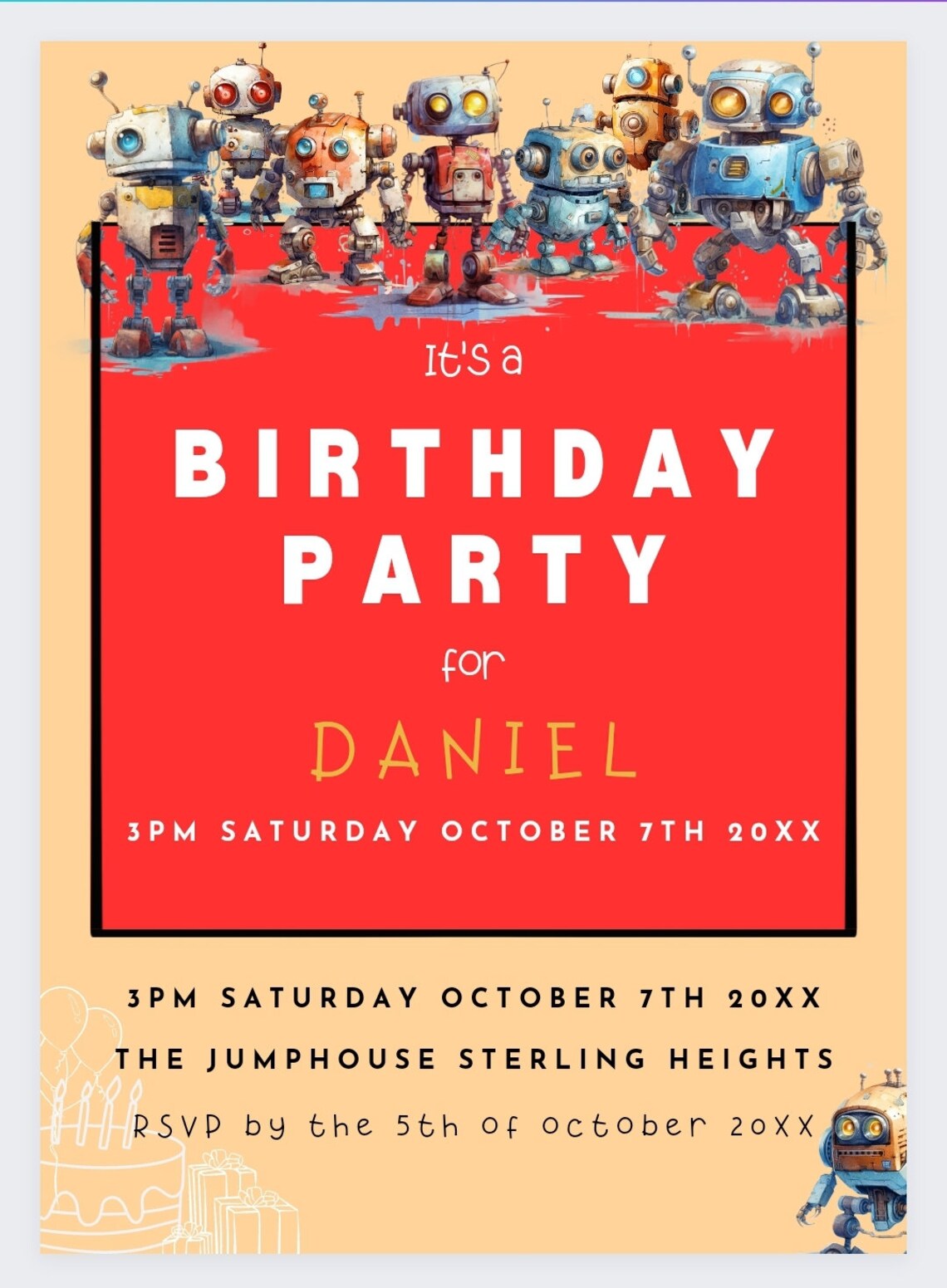 Editable Robot Theme Party Invitation Template | DIY Robot Birthday ...