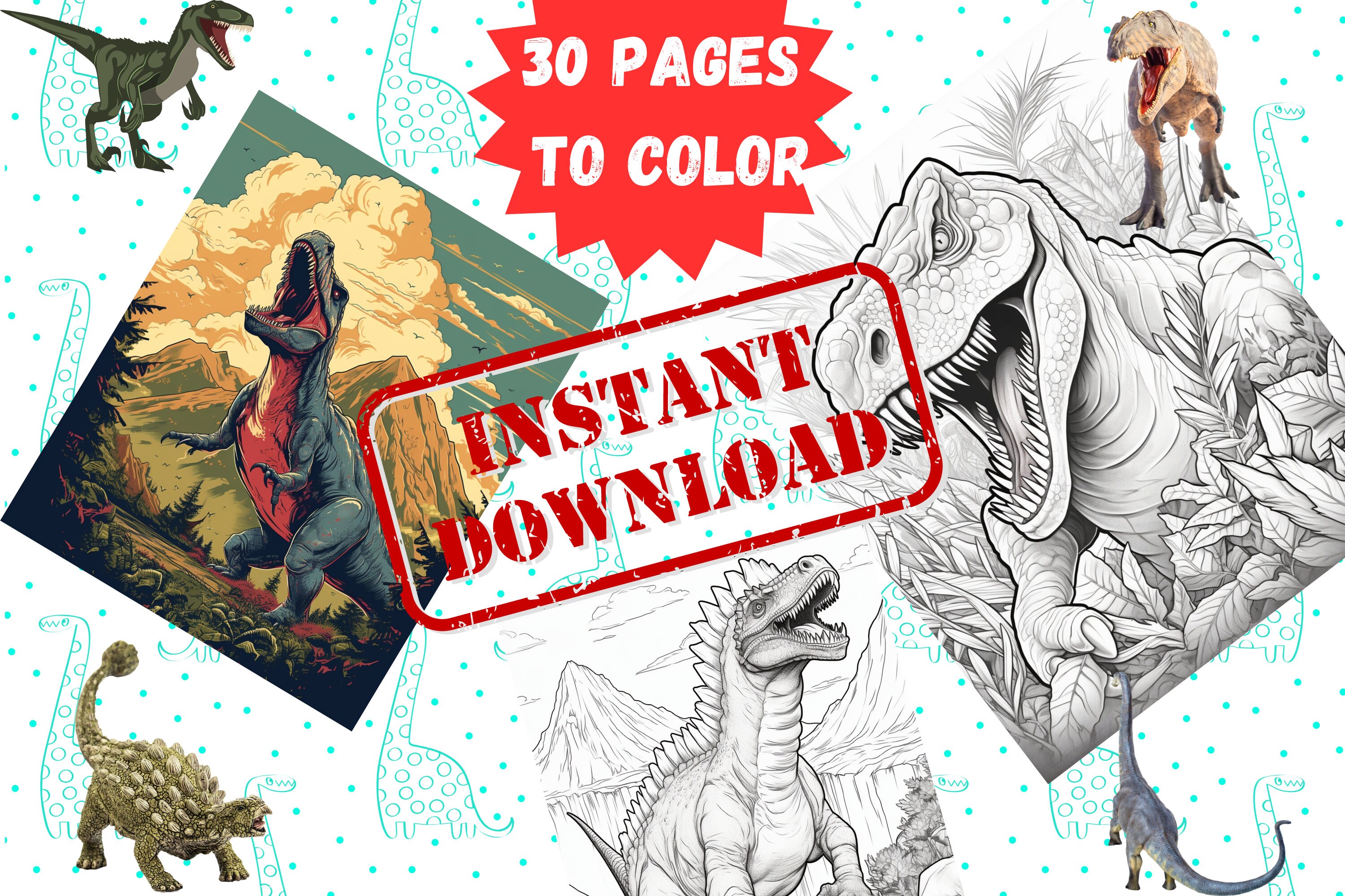 Dinosaur Coloring Pages - 30 Printable Dinosaur Coloring Pages for Kids ...