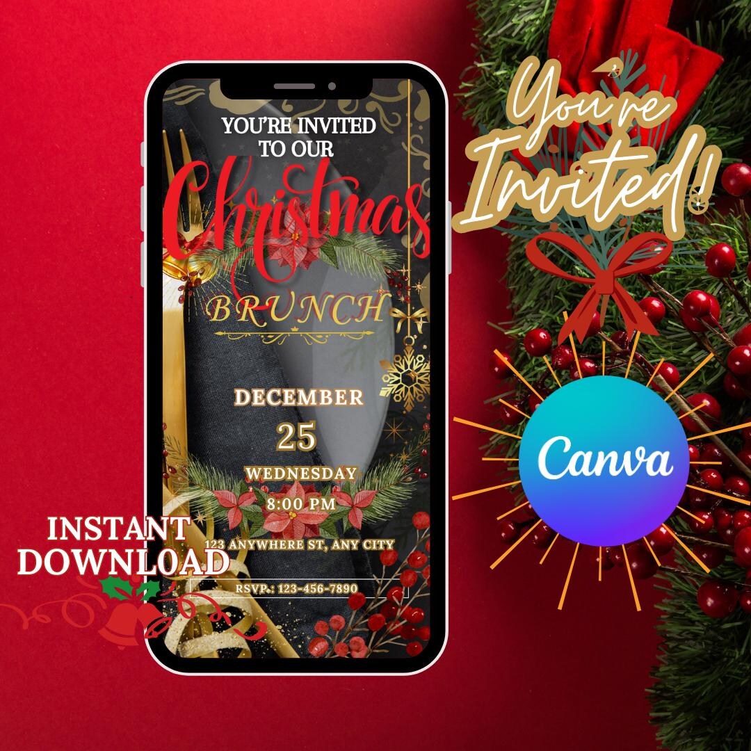 Festive Digital Christmas Invitation | Editable Holiday Brunch Invite ...