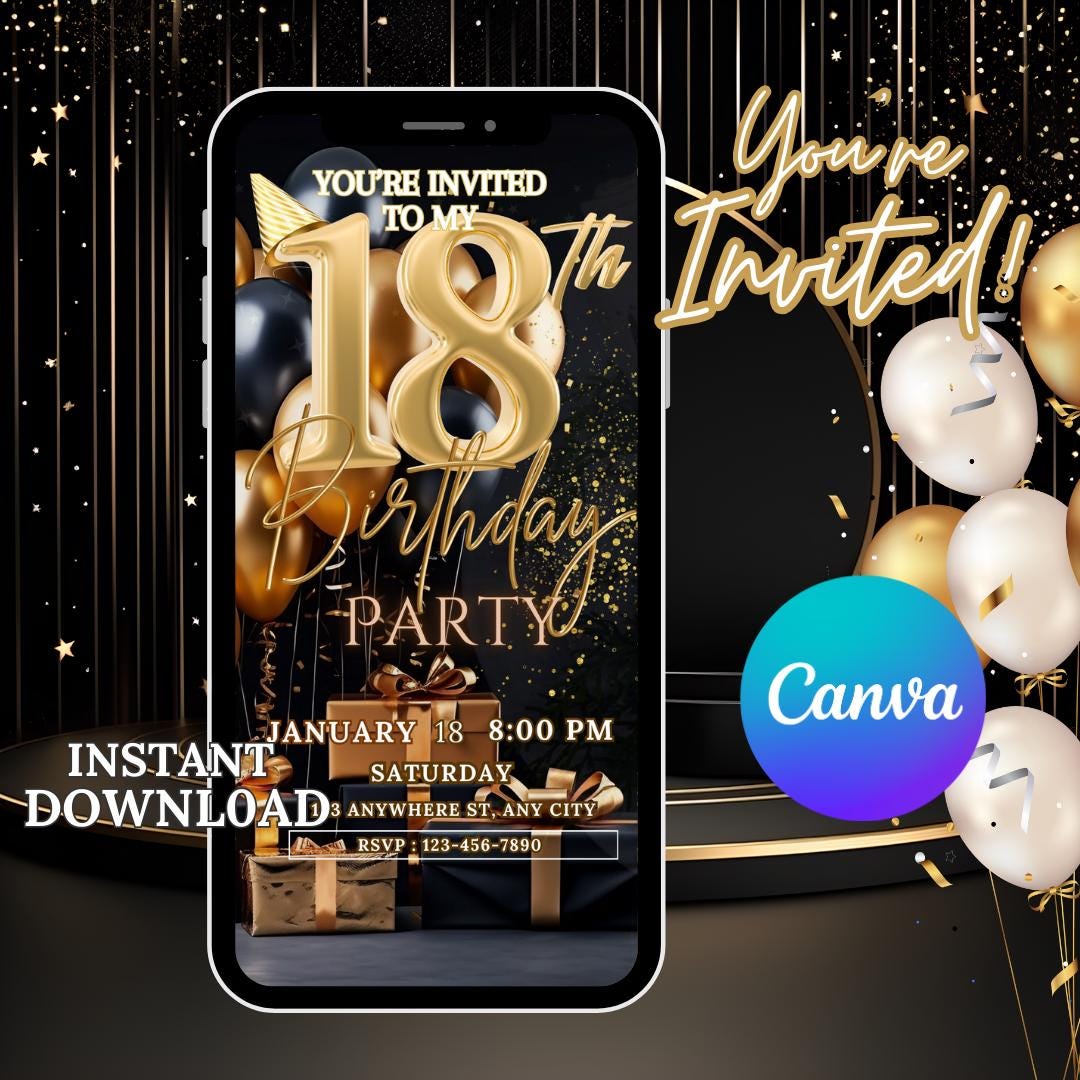 Editable 18th Birthday Party Invitation | Digital Download ...