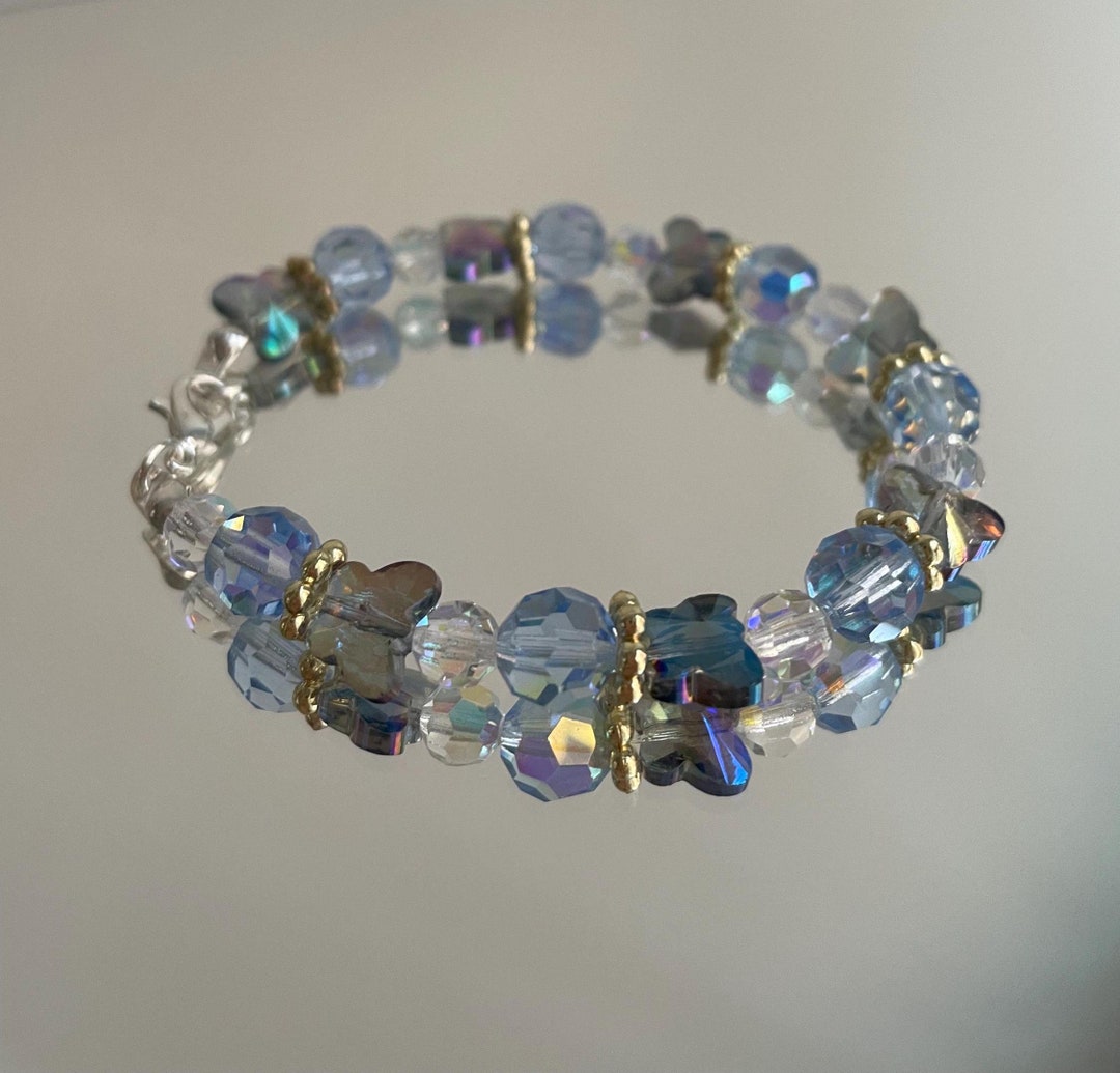 Light Sapphire Crystal Butterfly Bracelet: Beaded Fairycore Jewelry - Etsy