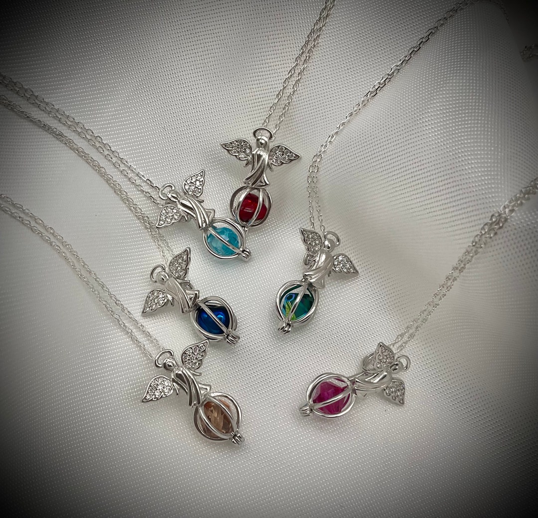 Angel Pendent Charm Necklace Sterling Silver 18” - Birthstone Necklace ...