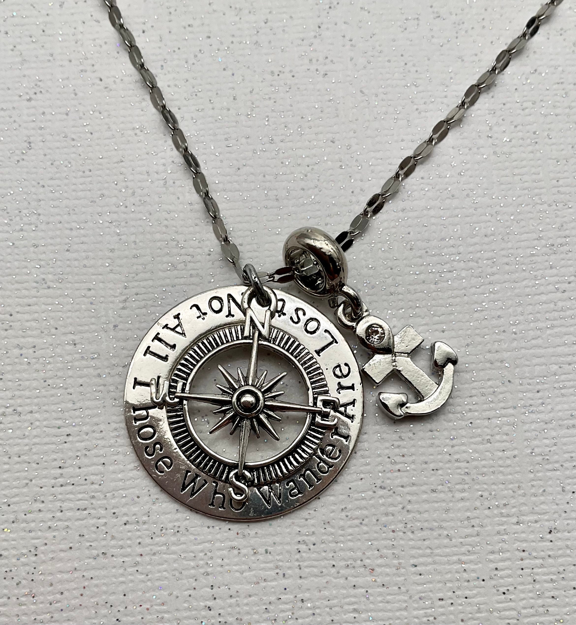 Nautical Anchor Naval GPS Compass Necklace Not All Those Who Wander Are ...