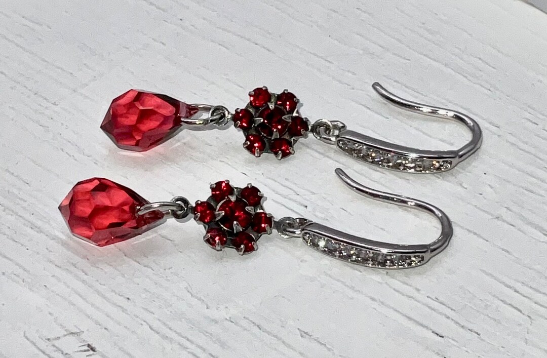 Silver Ruby Red July Birthstone Birthstone Swarovski Crystal Drop ...