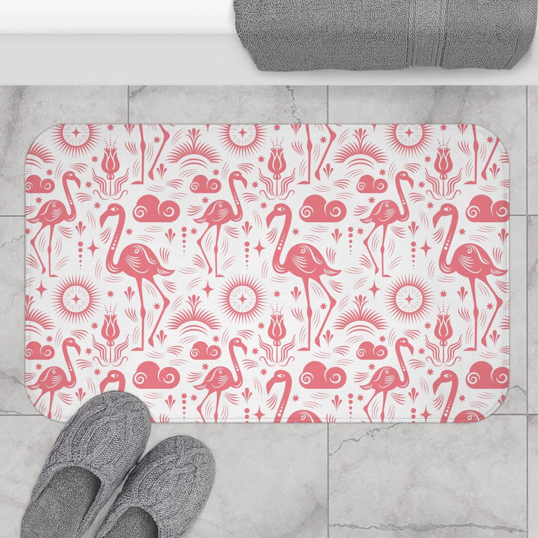 Bath Mat Pink Floral Flamingo Theme - Etsy