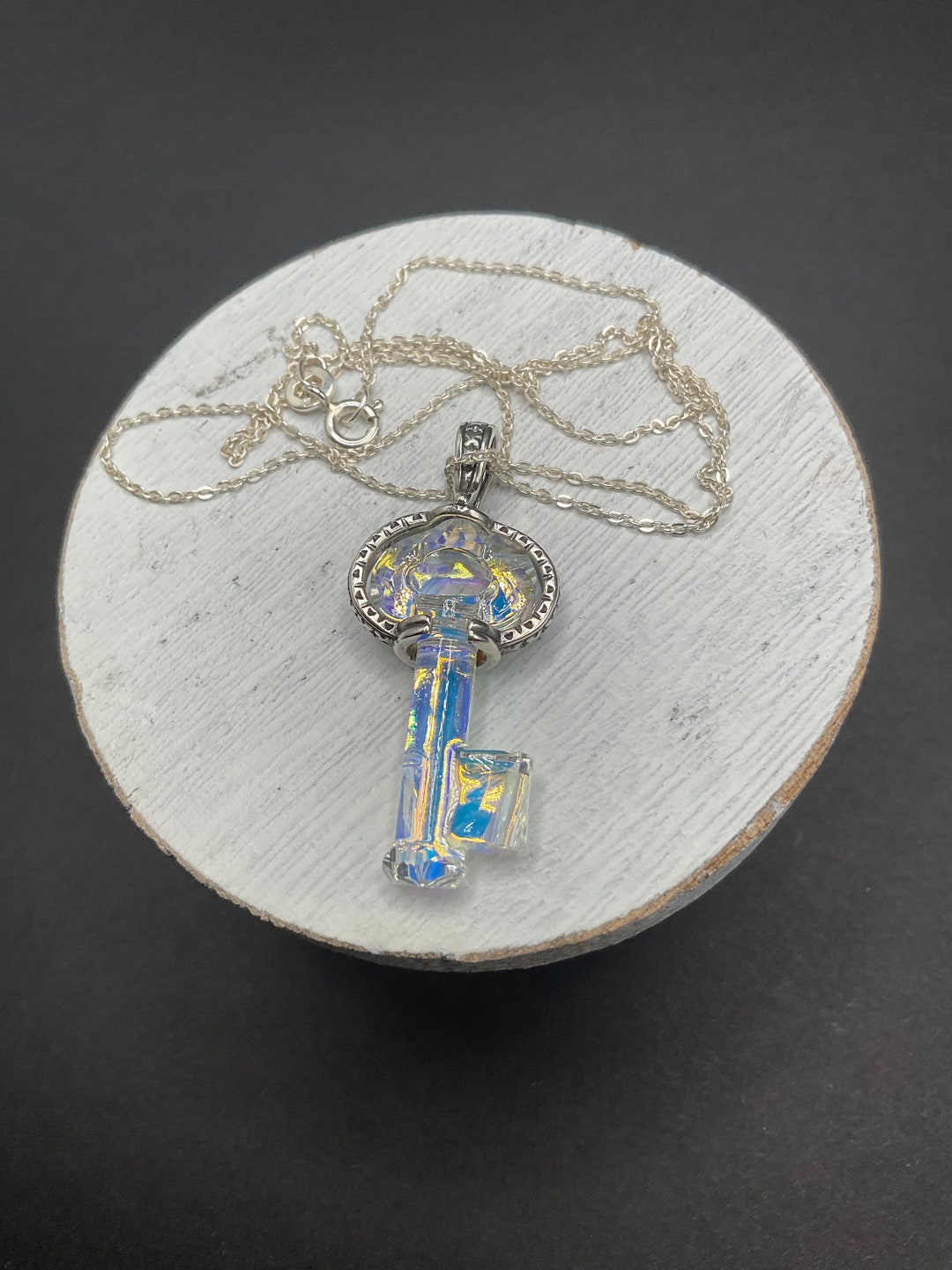 Genuine Crystal Key Necklace on a Sterling Silver 18” Necklace - Etsy