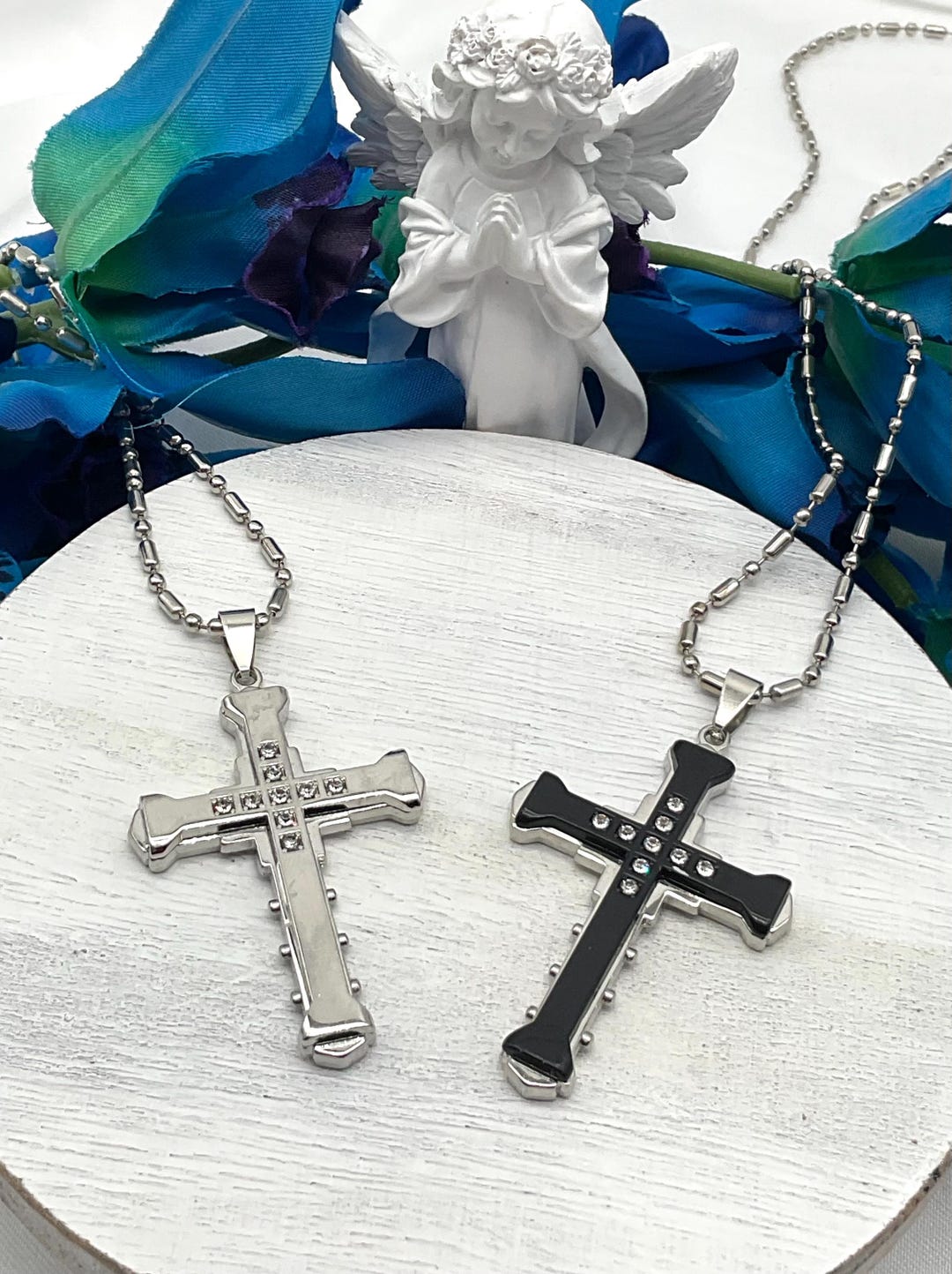 Men’s Christian Cross Religious Necklace - Stainless Steel Chain 24” - Etsy