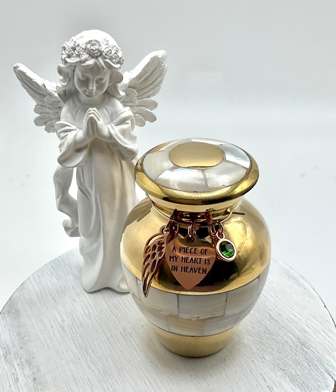 Mother of Pearl Memorial Cremation Funeral Ash Urn With Charm ...