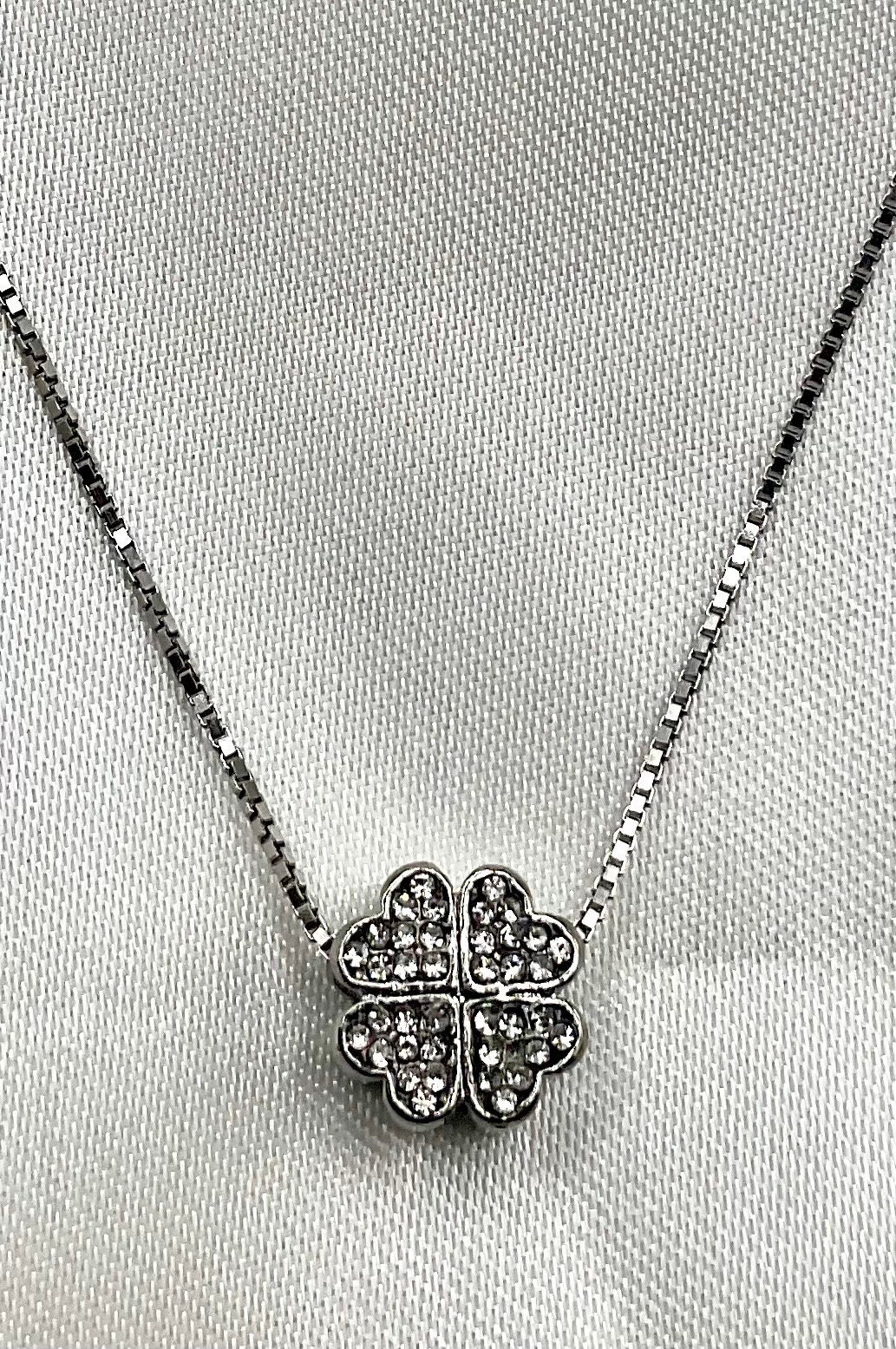 Lucky Clover Shaped Rhinestone Necklace Pendant on an 18” Sterling ...