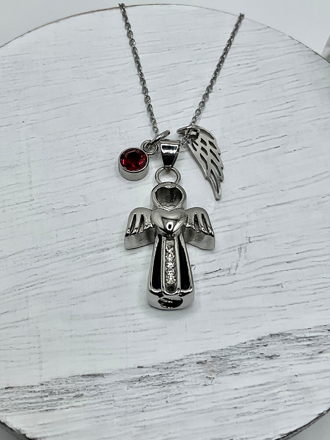 Rhinestone Angel Ash Urn Necklace: Stainless Steel Memorial Charm With ...
