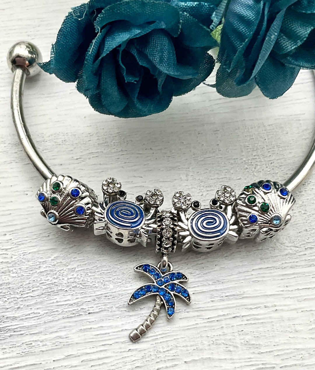 Tropical Beach Ocean Theme Charm Bracelet - Pandora Style Blue ...