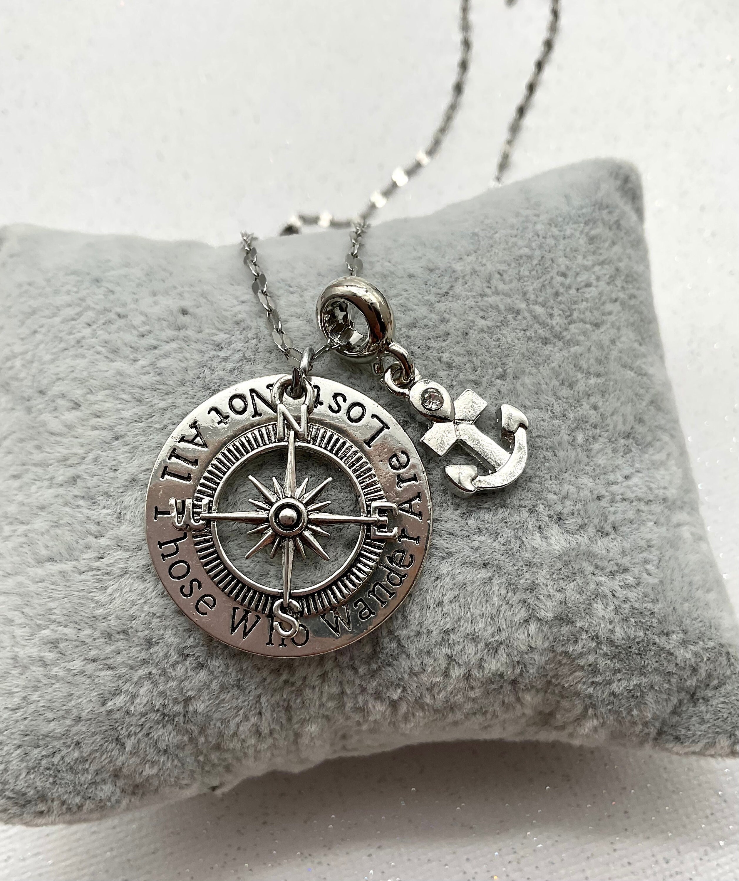 Nautical Anchor Naval GPS Compass Necklace Not All Those Who Wander Are ...