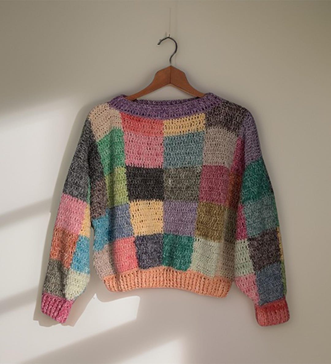 Patchwork Sweater Crochet Pattern, Sizes XS-3XL, Checkerboard Sweater ...