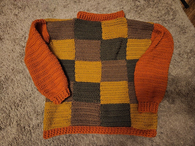 Patchwork Sweater Crochet Pattern, Sizes XS-3XL, Checkerboard Sweater ...