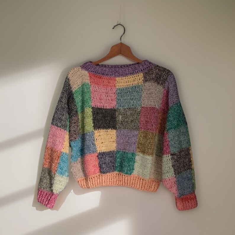 Patchwork Sweater Crochet Pattern Sizes XS-3XL Colorful - Etsy