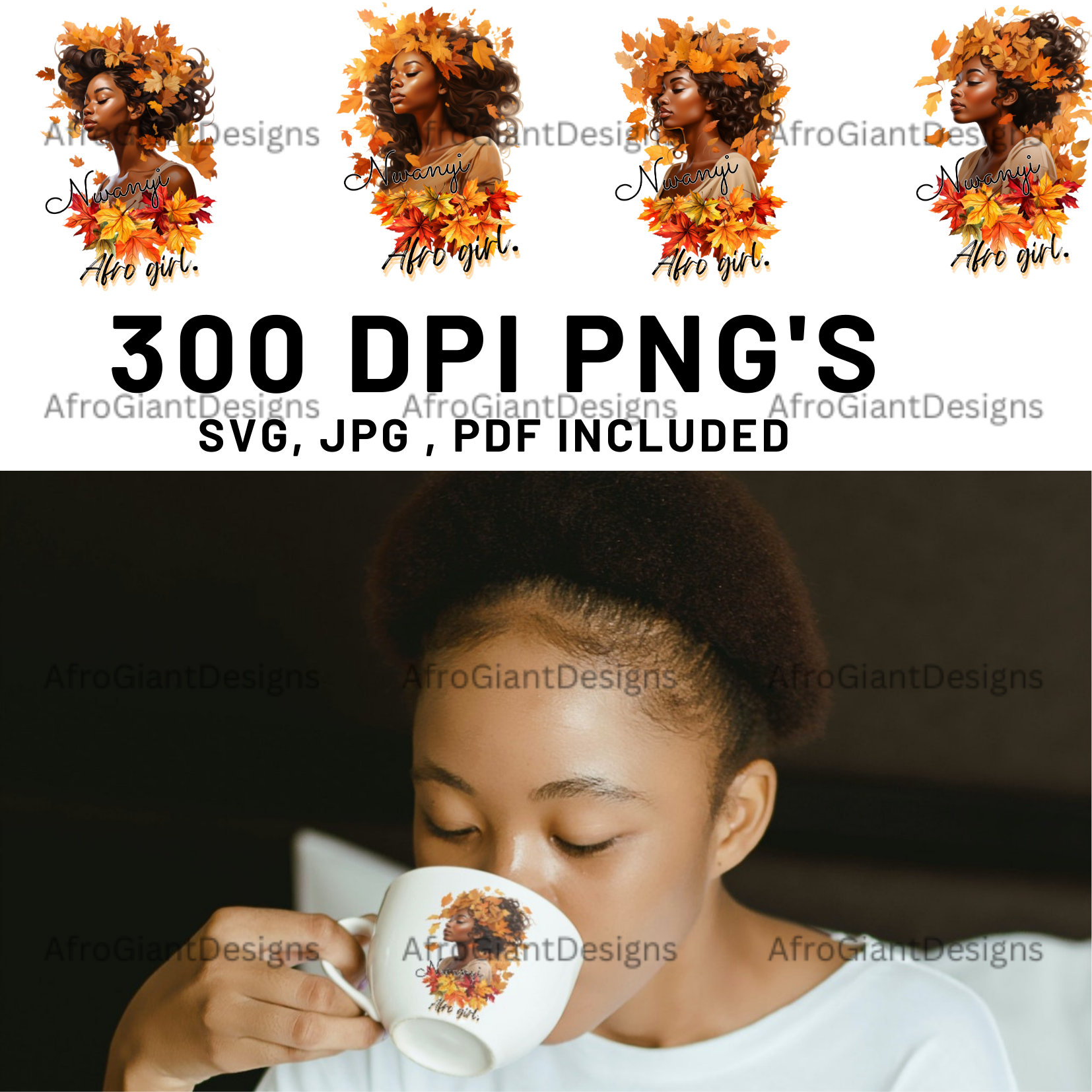 4 Printable Afro Black Girl Sublimation PNG Autumn Black - Etsy