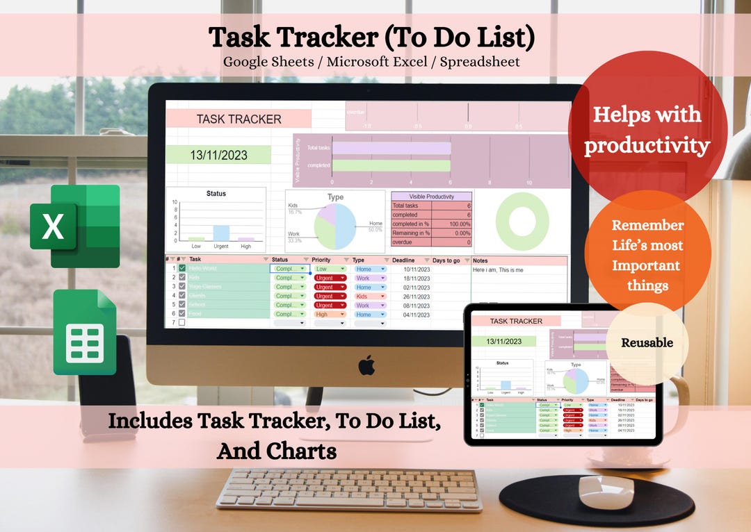 Daily task Tracker Template Spreadsheet Excel Sheet and Google Sheets ...